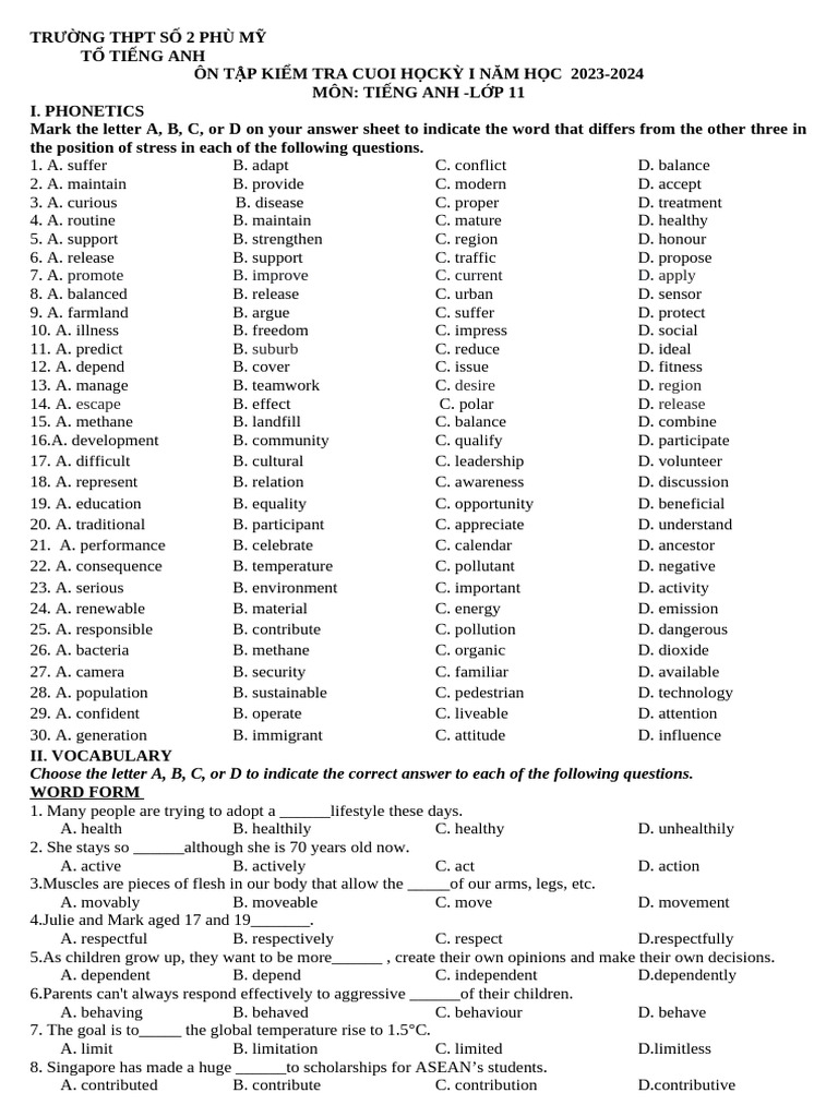 2. ĐC TIẾNG ANH ANH 11 - CK1-NH23-24 | PDF | Climate Change | Earth Sciences