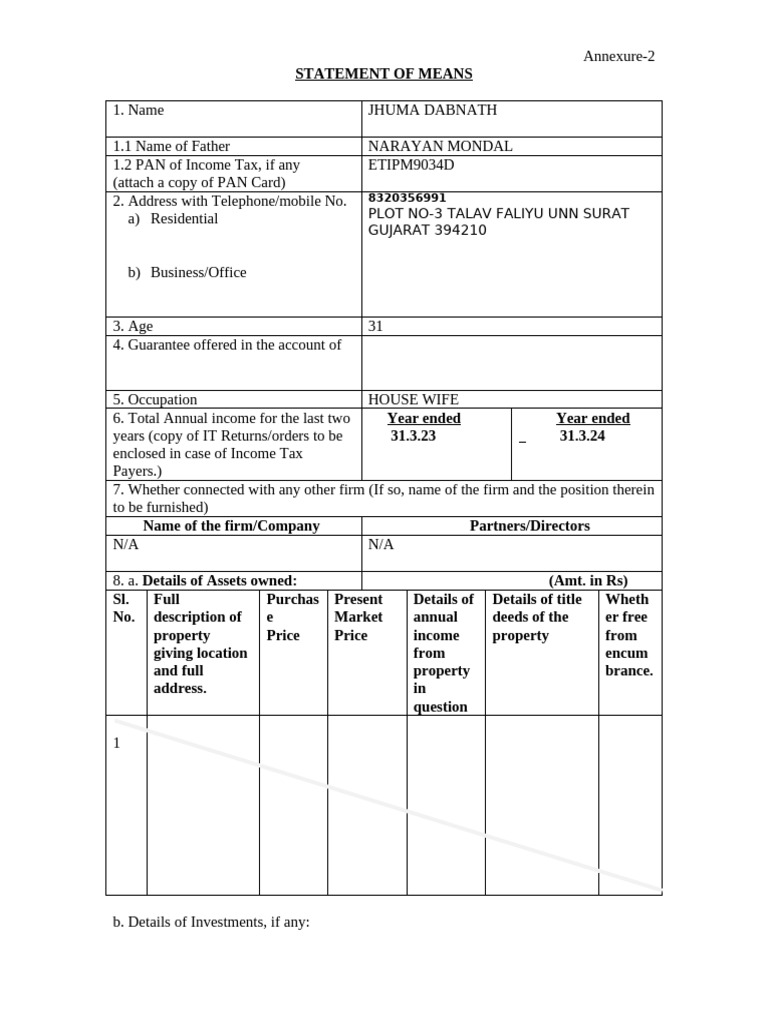Statement of Means (1) | PDF | Insurance | Money