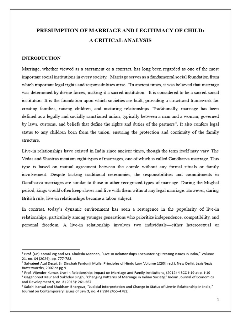 Presumption of Marriage in India Analysis | PDF | Marriage | Legitimacy ...