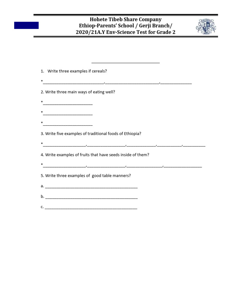 Grade 2 Environmental Science Test | PDF
