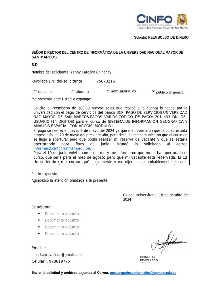 CInfo UNMSM - Formato Solicitud | PDF