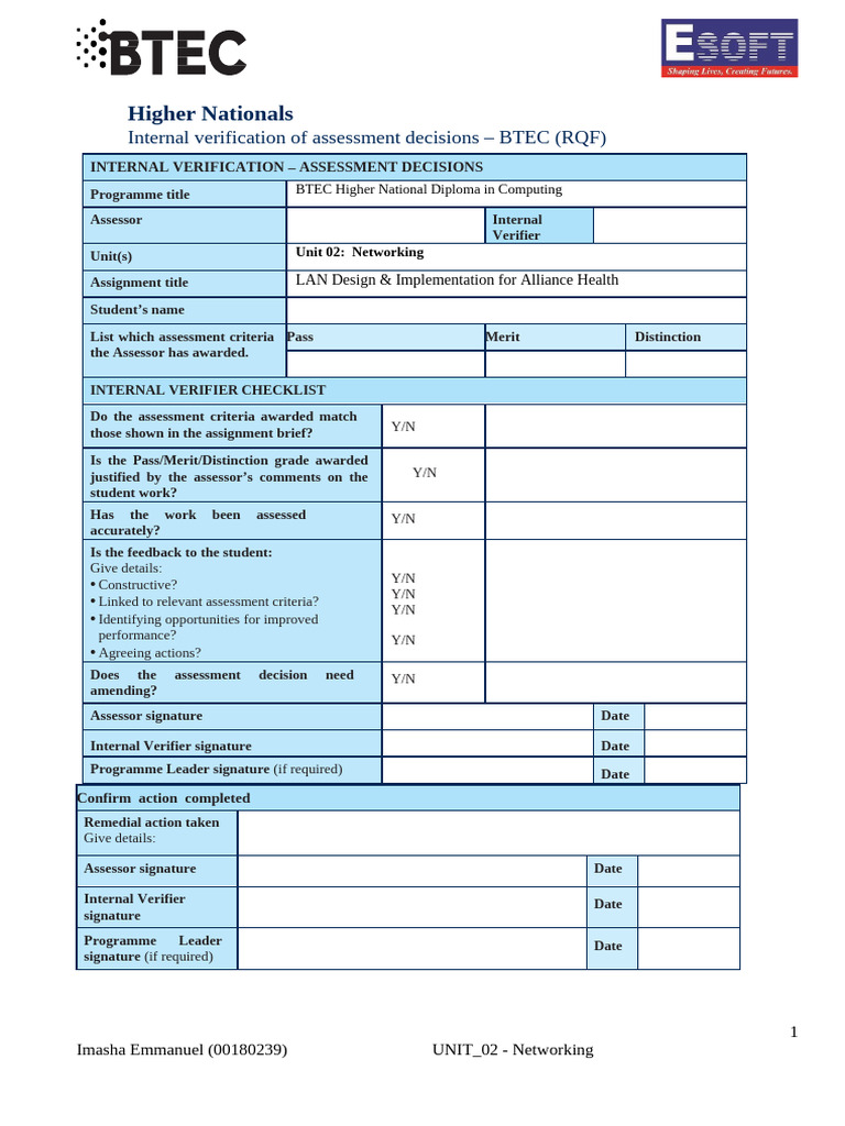 Internal Verification for BTEC Networking Assignment | PDF | Computer Network | Network Topology
