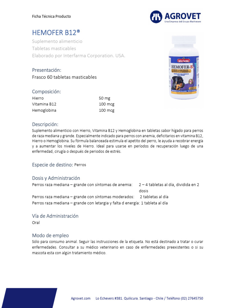 Suplemento Hemofer B12 para Perros | PDF
