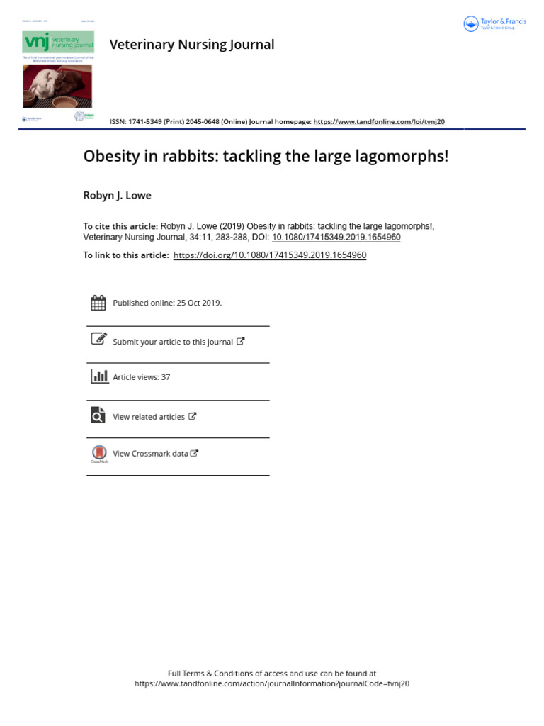Obesity in Rabbits Tackling the Large Lagomorphs Lowe2019 | PDF | Obesity | Dieting