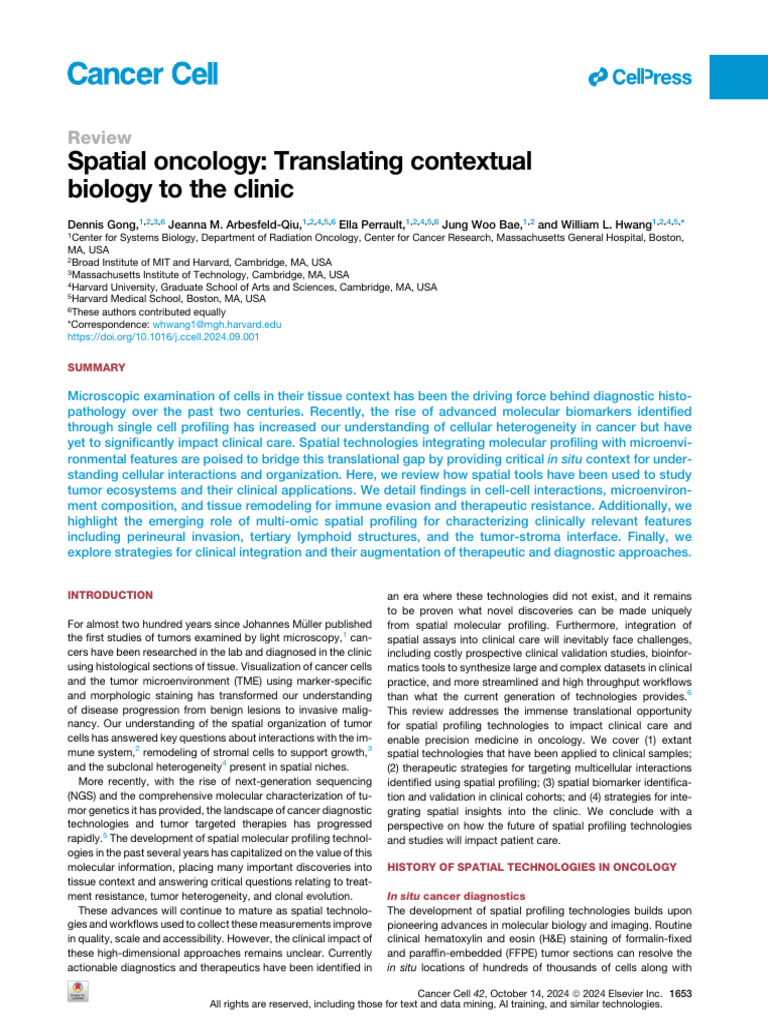 Review Spatial Transcriptomics Cancer Cell 2024 | PDF | Fluorescence In ...
