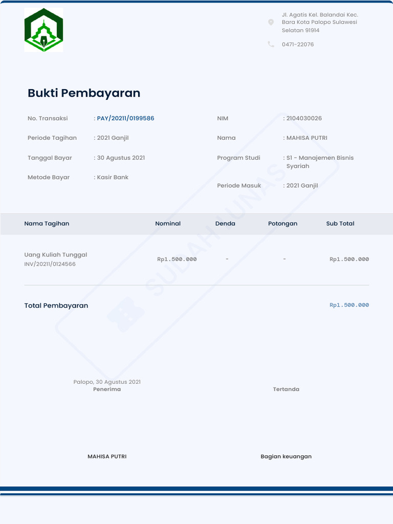 Bukti Pelunasan Ukt Mahisa | PDF