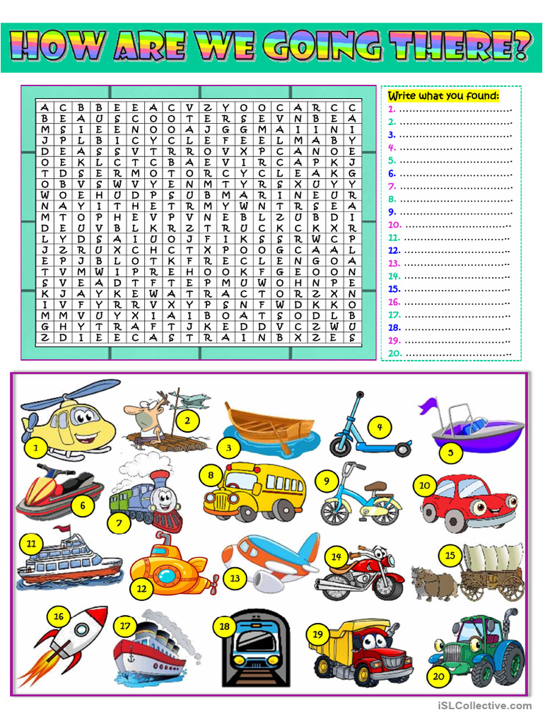 20 Means of Transportation Wordsearch | PDF