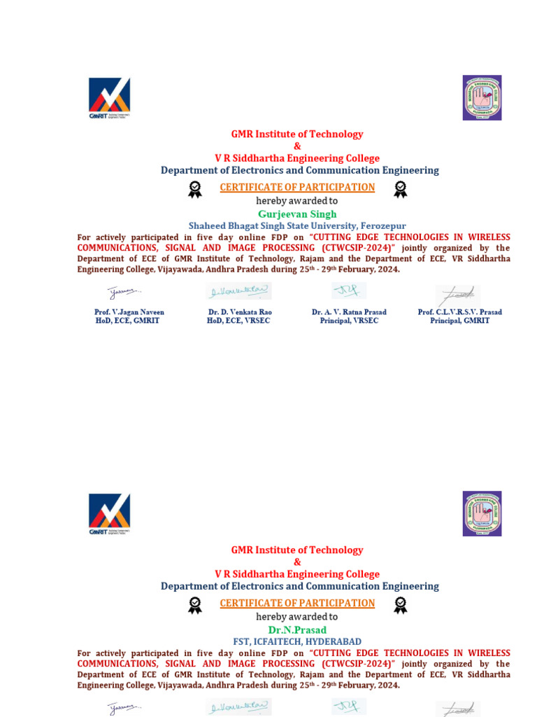 CTWCSIP-2024 FDP Certificates | PDF