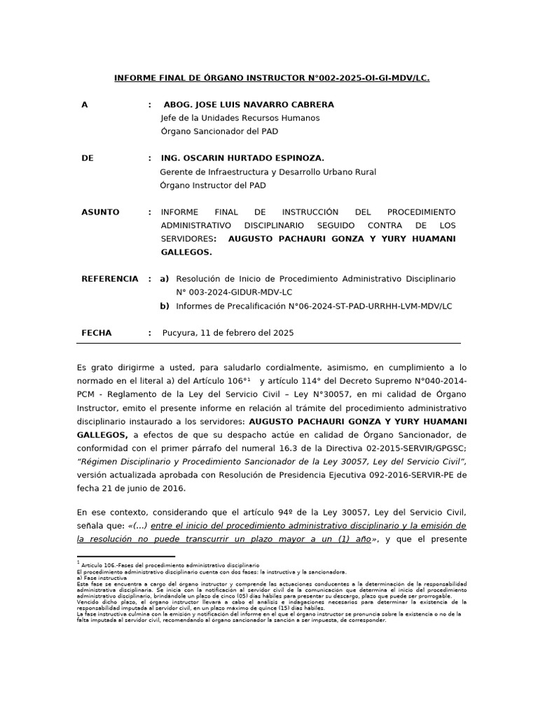Informe Final de Órgano Instructor N | PDF | El proceso de destitución ...