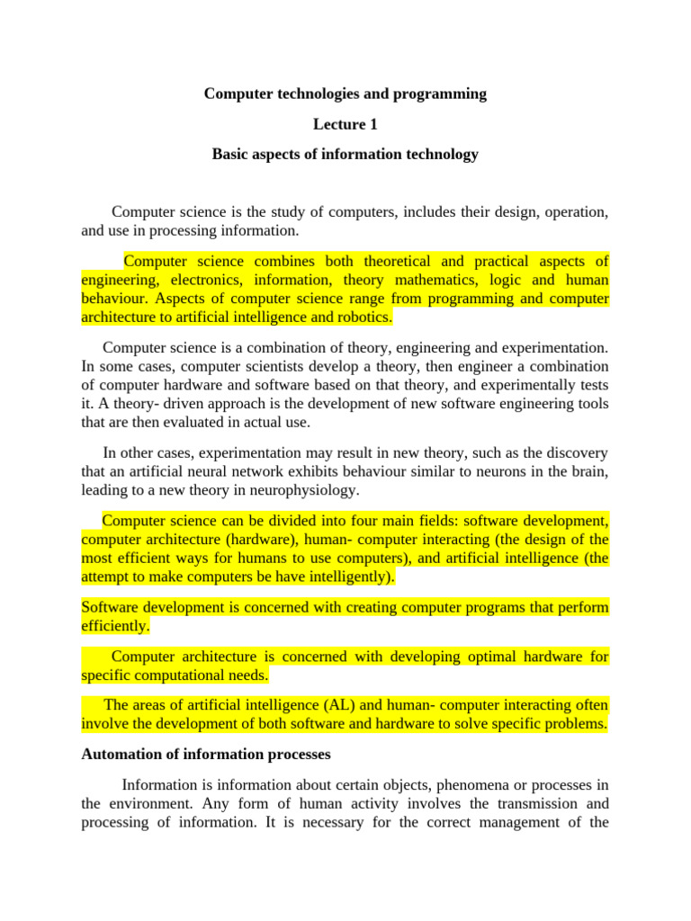 Computer Technologies and Programming-1 | PDF | Information System ...
