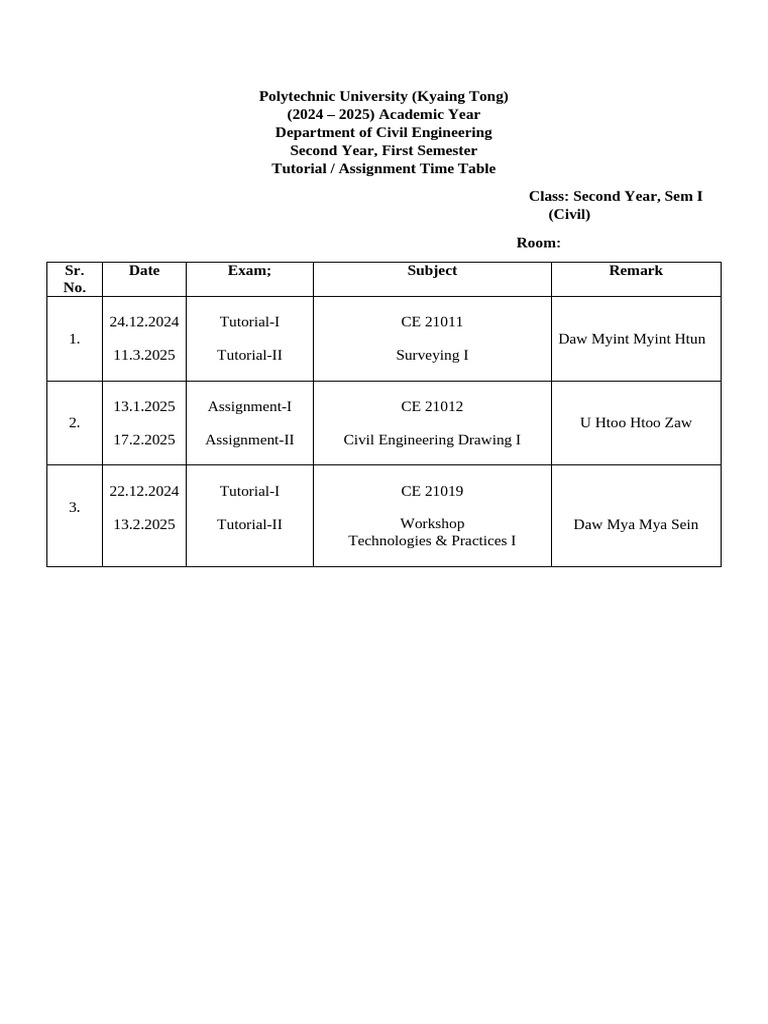 PACT Time table tt | PDF | Engineering | Civil Engineering