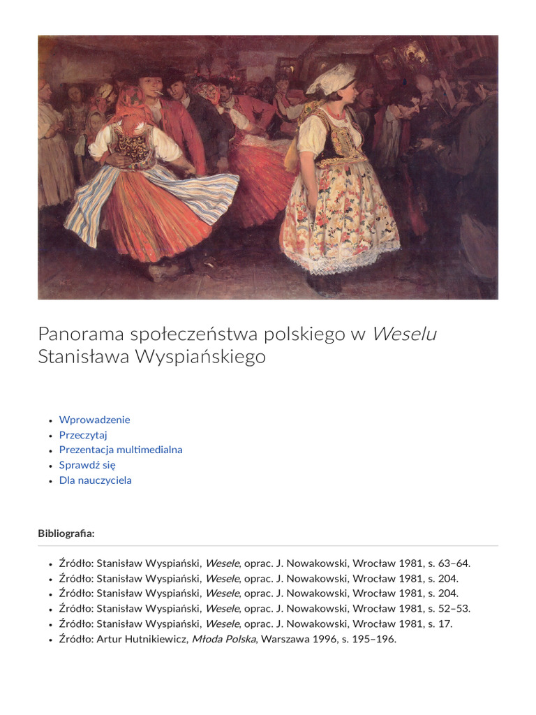 Panorama Spoleczenstwa Polskiego W Weselu Stanislawa Wyspianskiego | PDF
