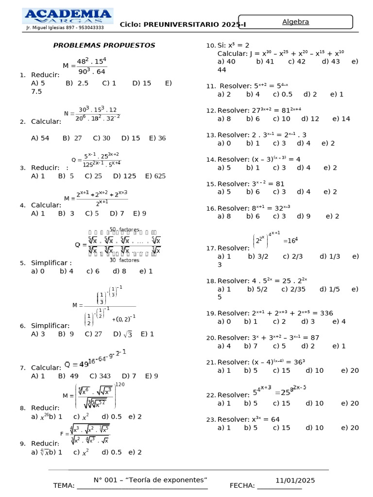 Practica de Teoria de Exponentes - Rev 01 | PDF | Ajedrez