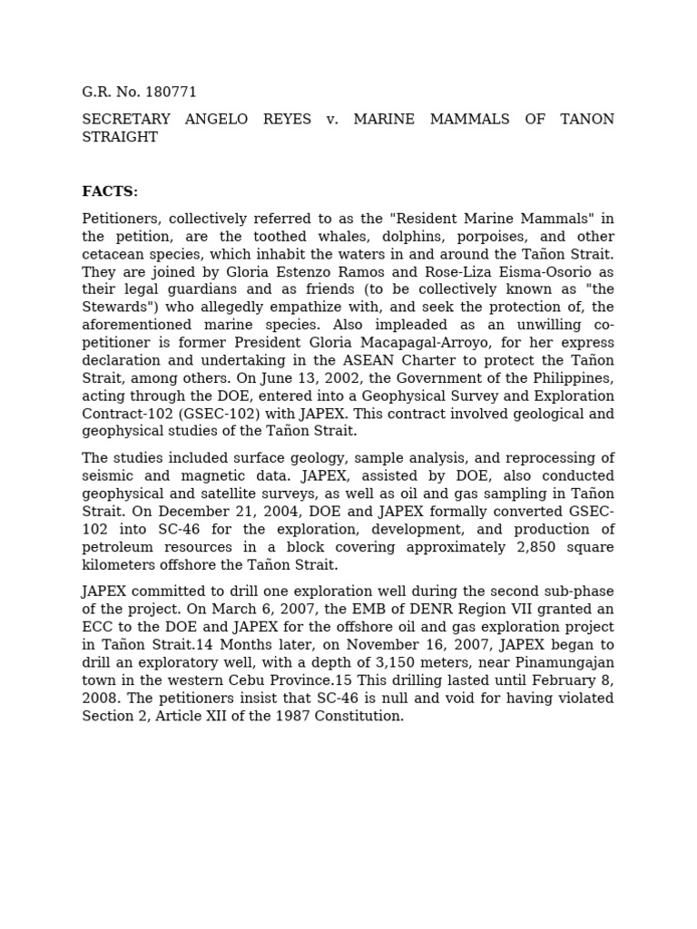 PATTING, RAZZ VON GR 180771 (MARINE MAMMALS OF TANON STRAIGHT v. ANGELO ...