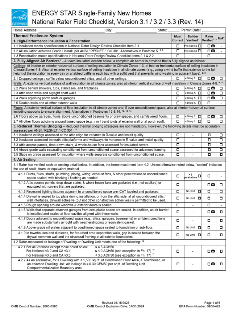 National Rater Field Checklist - Rev 14 | PDF | Duct (Flow ...