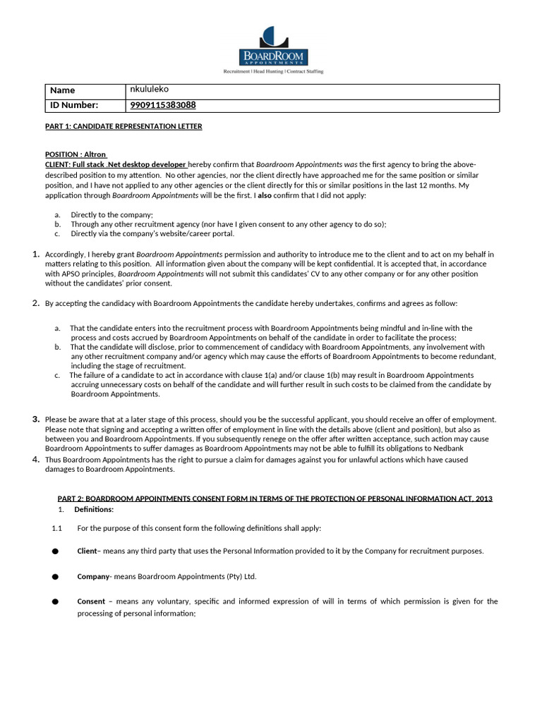 Consent POPI Form | PDF | Consent | Social Ethics