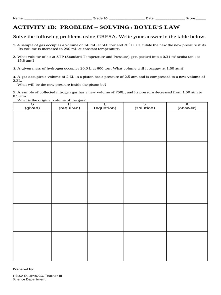 Q4 Activity-1b Problem-Solving Boyles-Law | PDF