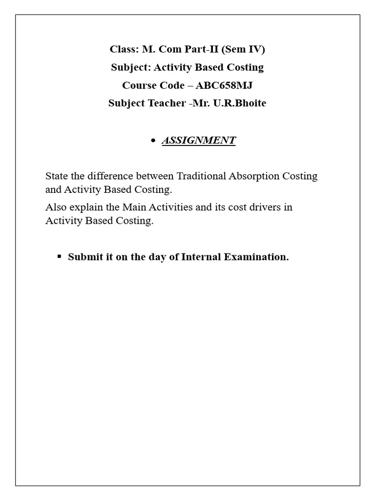 Activity Based Costing Assignment | PDF