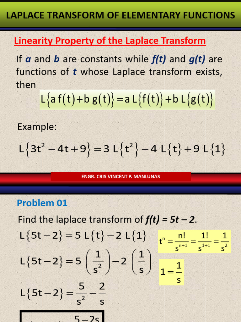 Em 2b1 Notes5 (Elementary Laplace Transform) | PDF | Mathematical ...