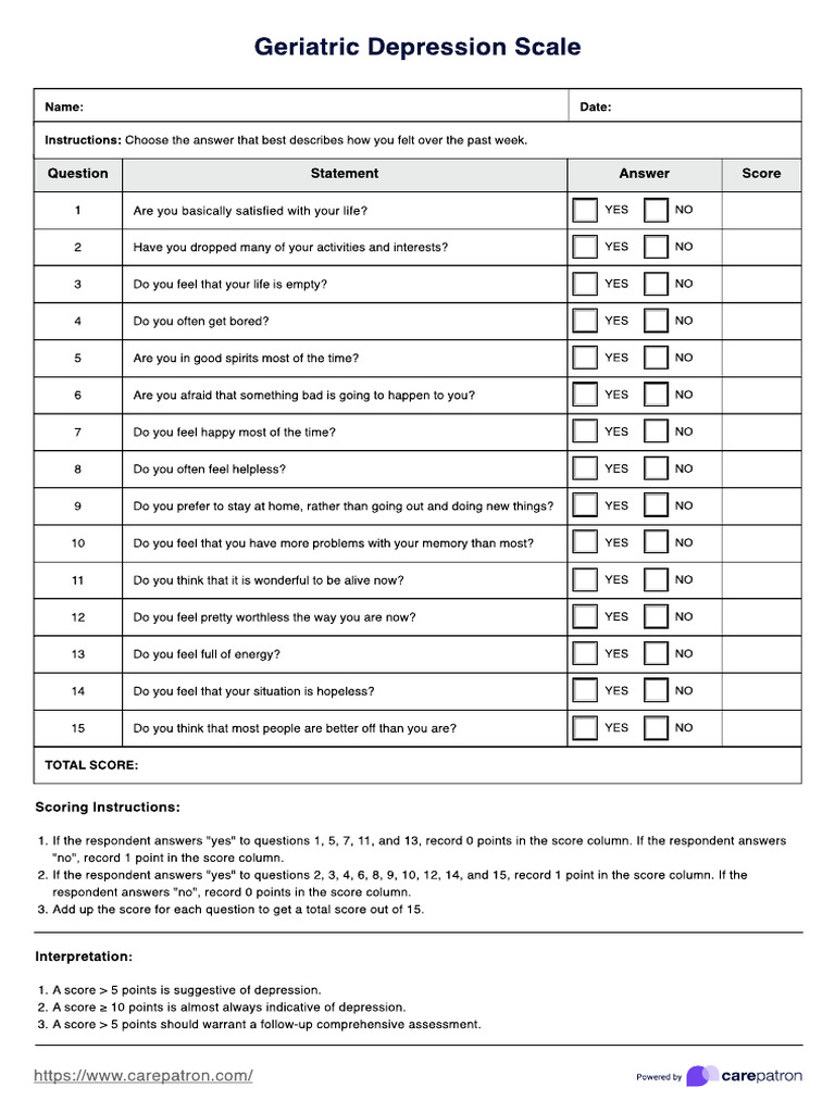 Geriatric Depression Scale | PDF | Psychology | Behavioural Sciences