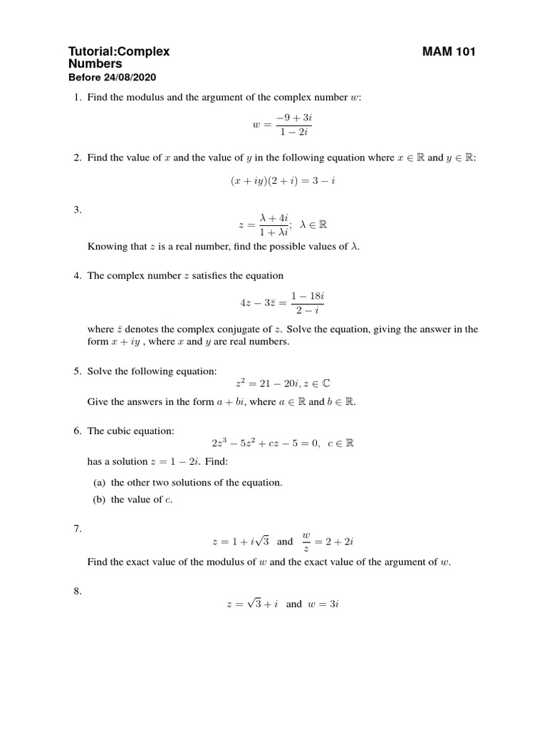 tut-Complex-Numbers | PDF | Complex Number | Abstract Algebra