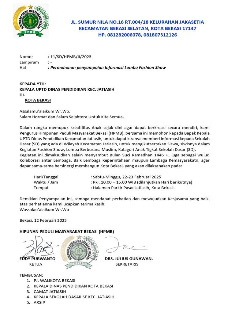 Surat Uptd Jatiasih - Lomba Fashion Show | PDF