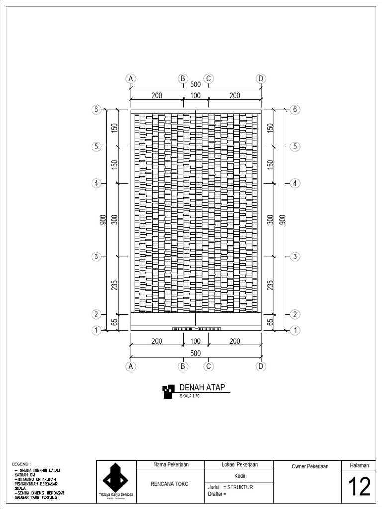 Rencana Toko Kediri: Denah Atap 1:70 | PDF