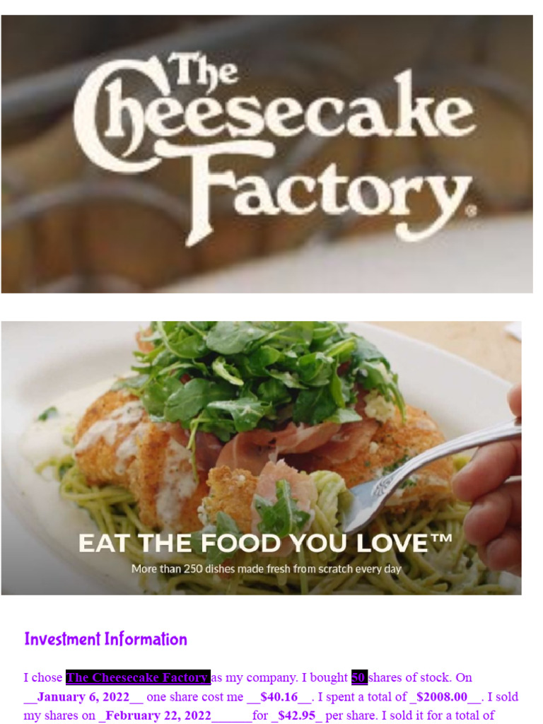 Slideshow Example - The Cheesecake Factory | PDF