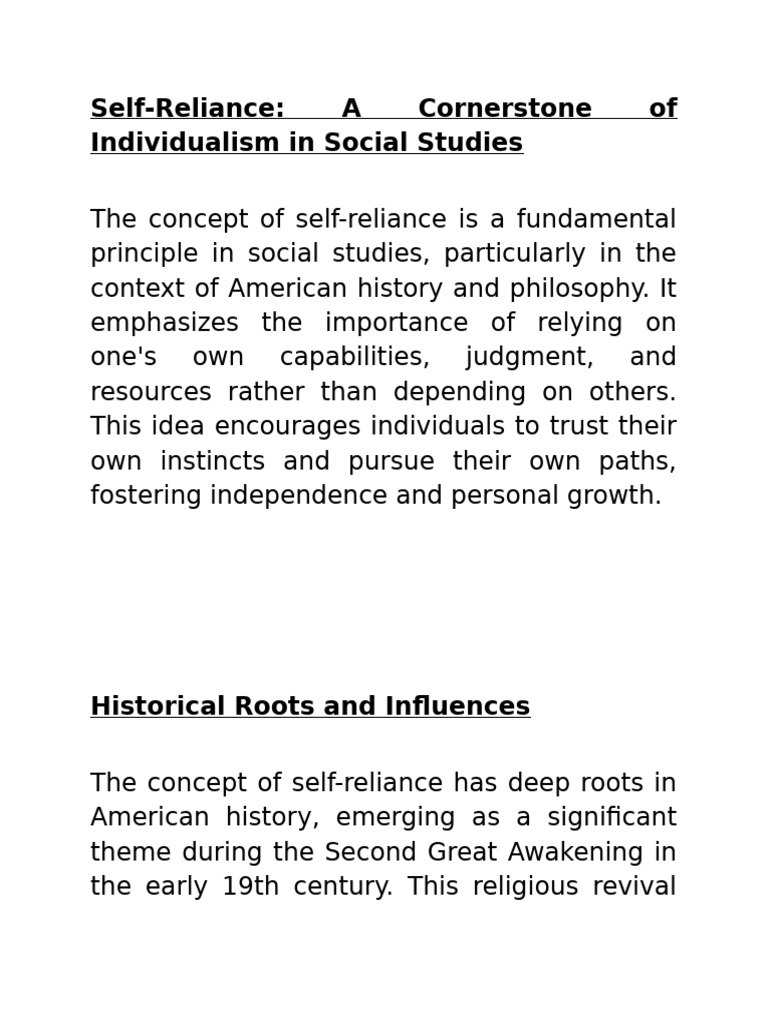 Concept of Self Reliance | PDF | Transcendentalism | Liberal Arts Education