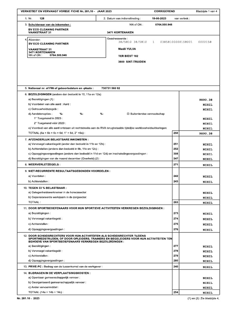 Fiscale Fiche Yuliia Maslii 2023 | PDF