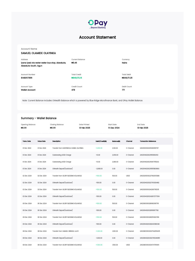 Samuel Olamide Olayinka - 8148307356 - 20250213230341 | PDF | Debit ...
