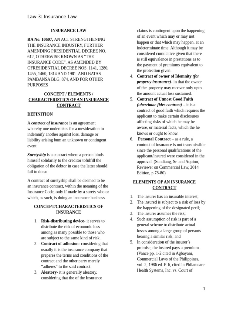 Overview of Insurance Law Elements | PDF | Insurance | Mortgage Law