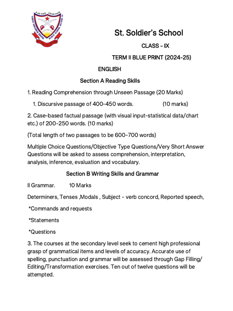 Resource 20250222082735 Class Ix Term II Blue Print 2024-25 | PDF ...