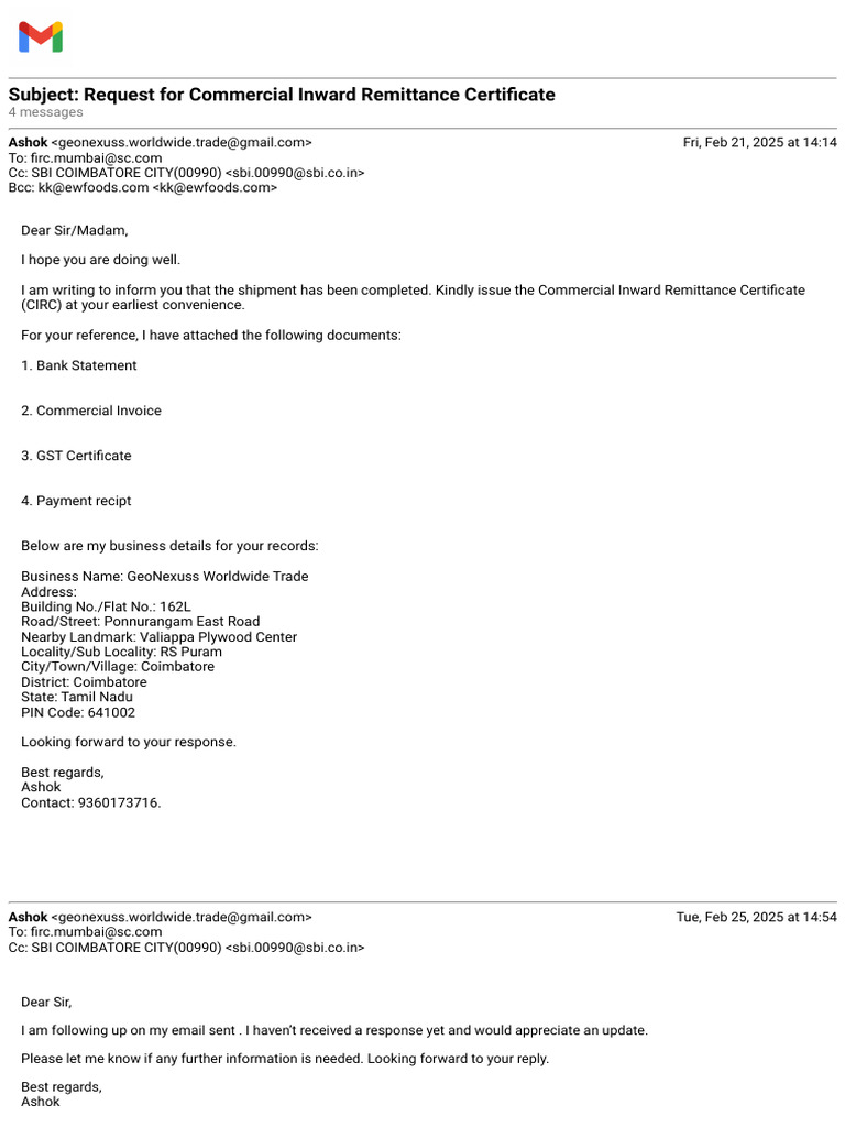 Gmail - Subject - Request For Commercial Inward Remittance Certificate ...