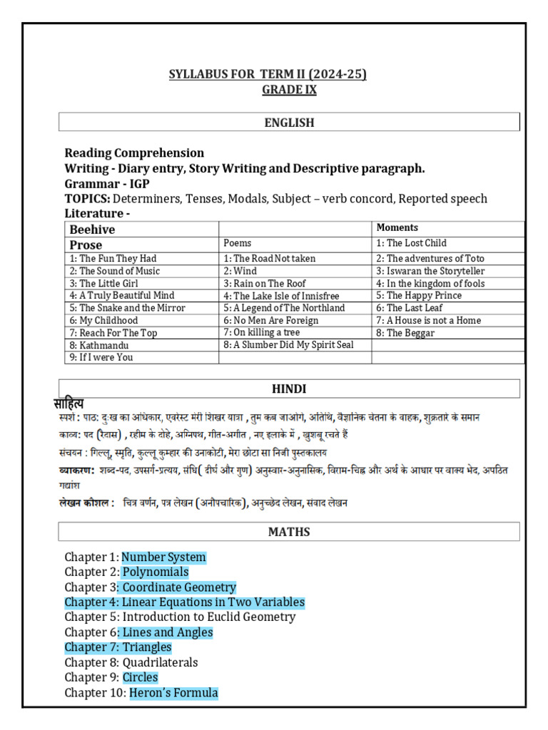 Resource_20250208091101_Class_ix_syllabus | PDF | Geometry