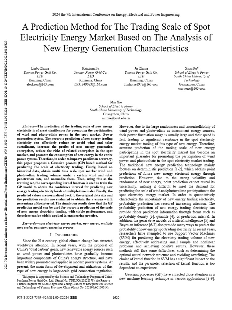 A Prediction Method For The Trading Scale of Spot Electricity Energy ...