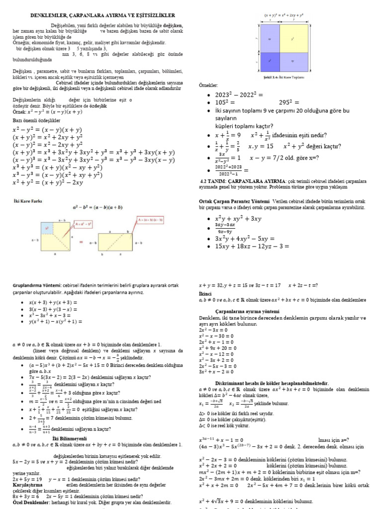 681314449 Mat1 3.Hafta Denklemler | PDF