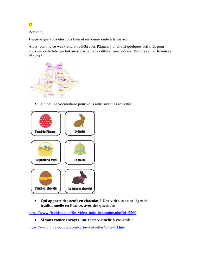 Activités de Pâques en français | PDF | Œuf de Pâques | Pâques