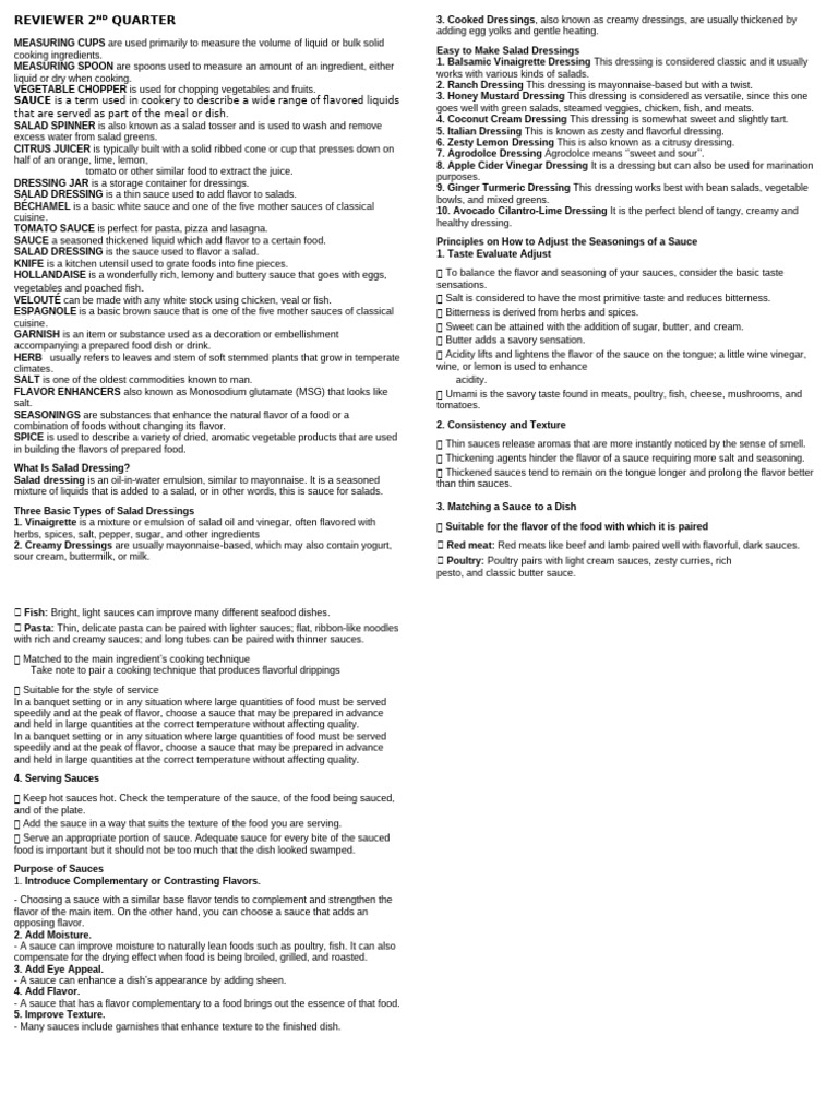 Tle 10 Reviewer 2ND Quarter | PDF | Umami | Taste