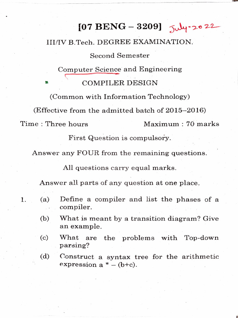 Compiler Design Previous Papers | PDF | Parsing | Compiler
