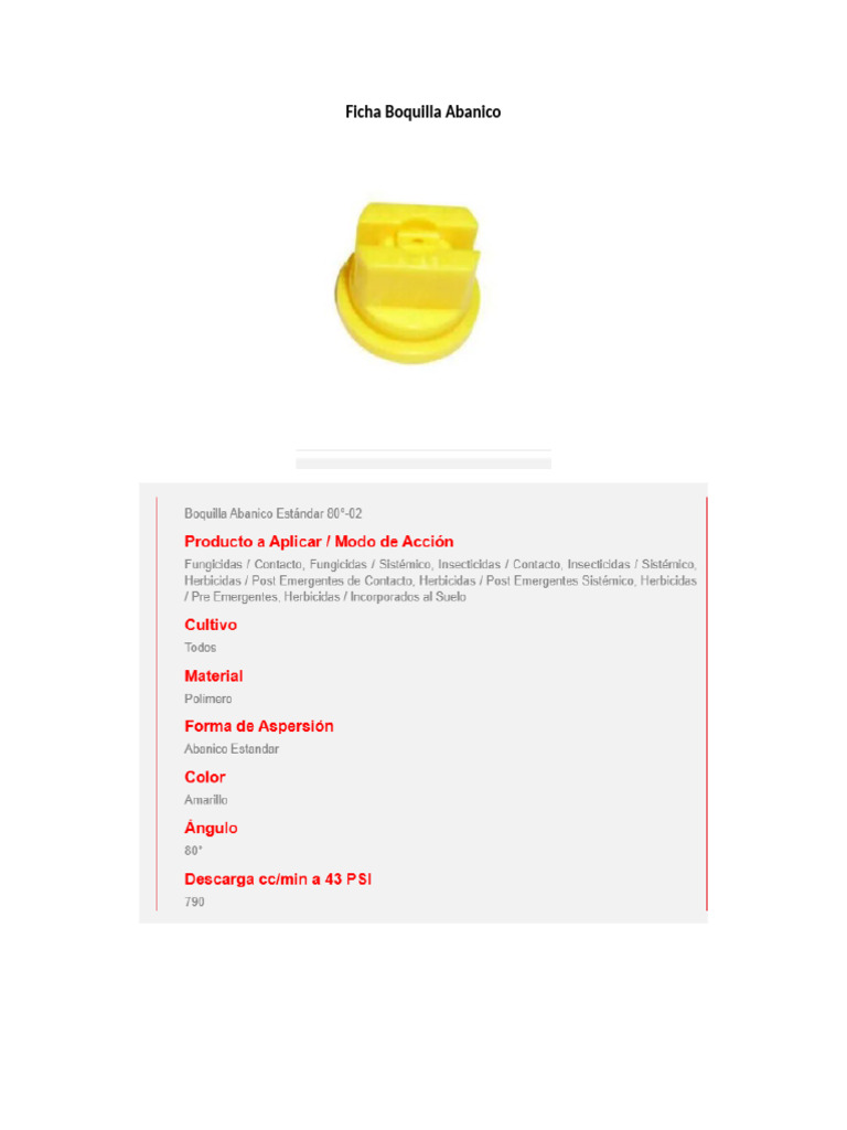 Ficha Boquilla Abanico | PDF