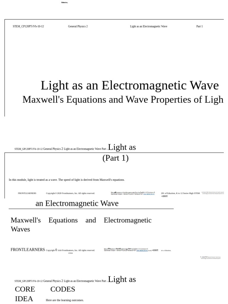 GP2 - H - Lesson - Light As An Electromagnetic Wave - Part 1 | PDF | Electromagnetic Radiation ...