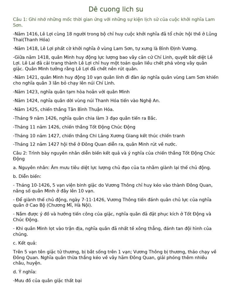 Dê Cuong Lich Su | PDF