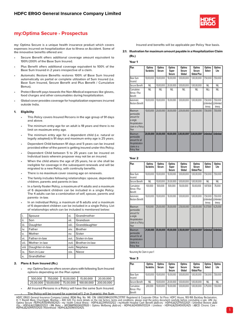 My Optima Secure Prospectus | PDF | Insurance | Medicine