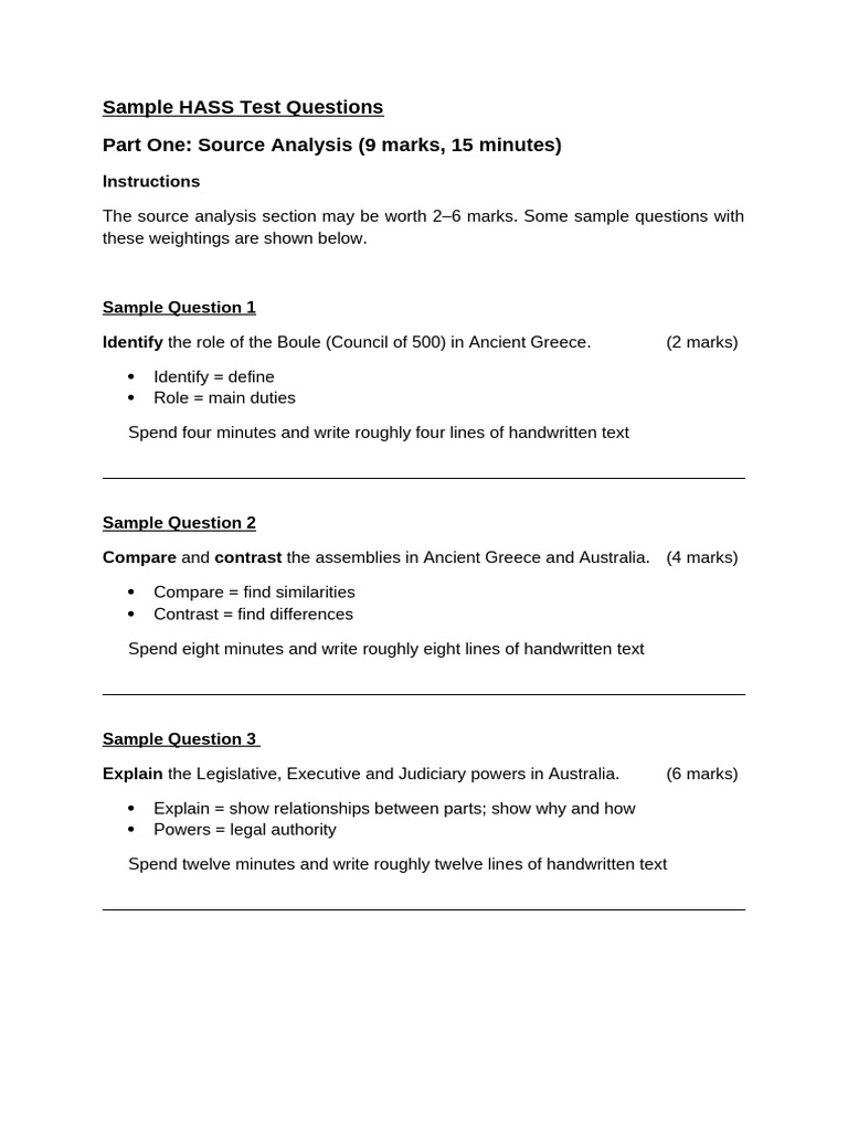 Sample HASS Test Questions | PDF | Citizenship
