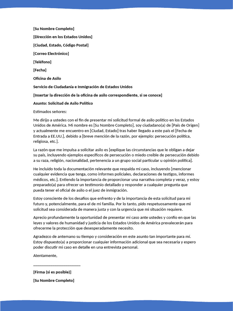Modelo de carta de asilo político | PDF