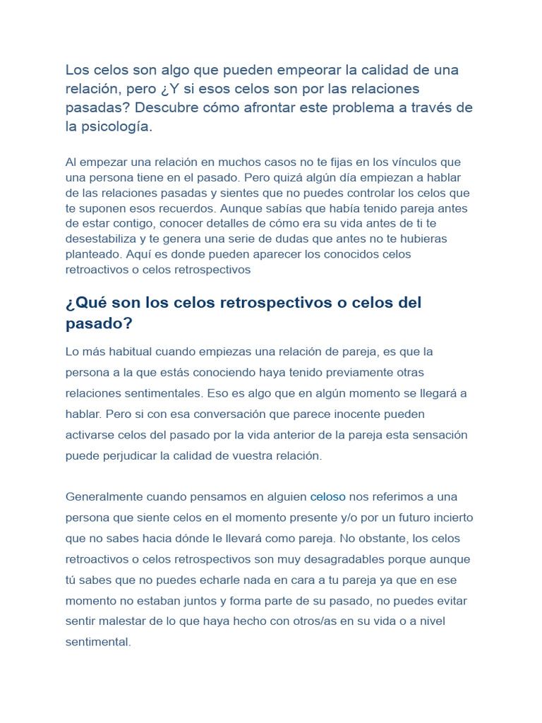 Celos Retrospectivos | PDF | Ciencias del comportamiento | Sicología