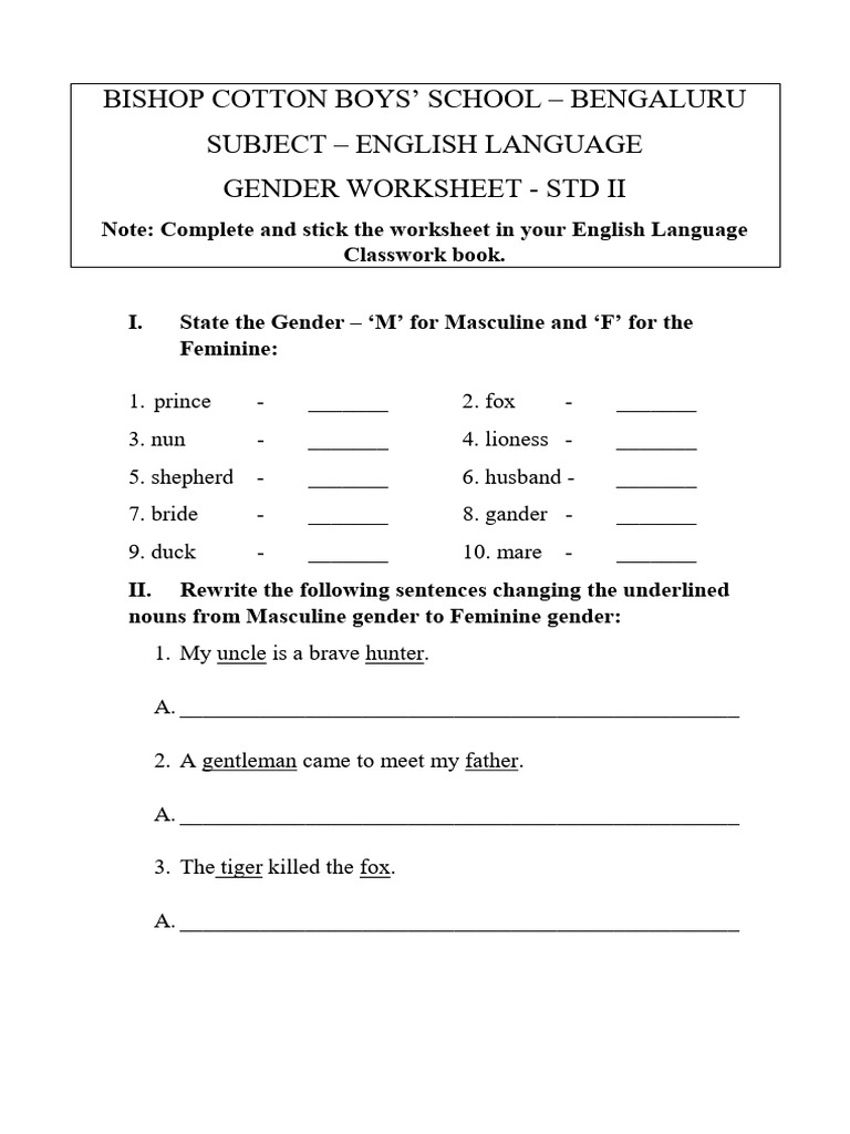Gender Worksheet (1) | PDF