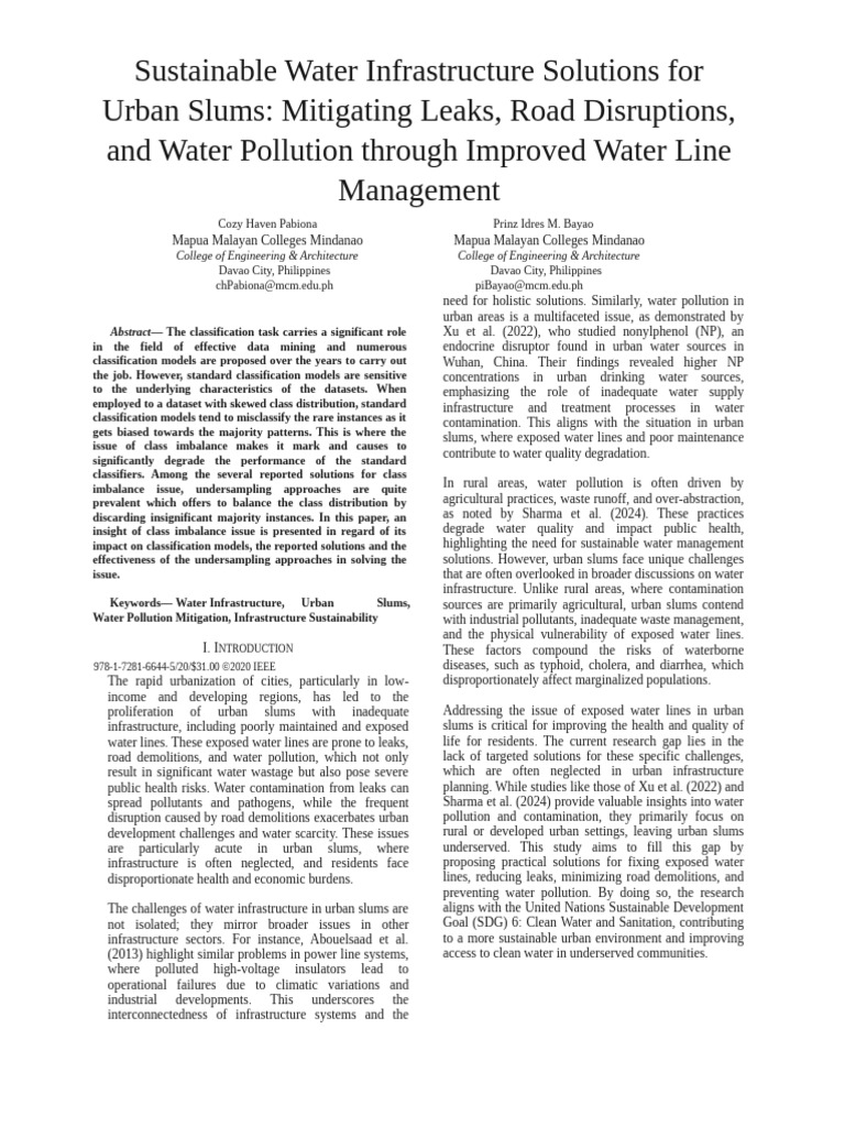 IEEE - Sustainable Water Infrastructure Solutions For Urban Slums | PDF ...