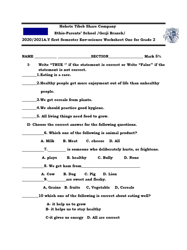 Grade 2 Environmental Science worksheet (3) | PDF